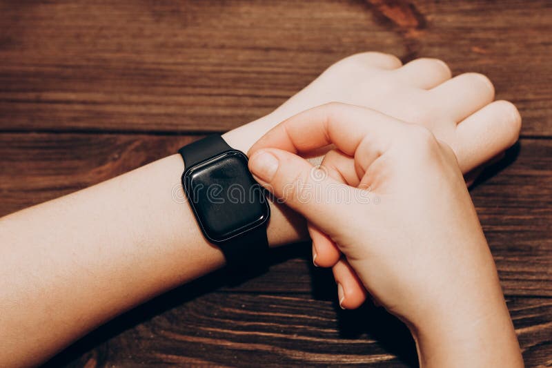 Black Technological Smart Watch in Hand. Stock Image - Image of smart ...