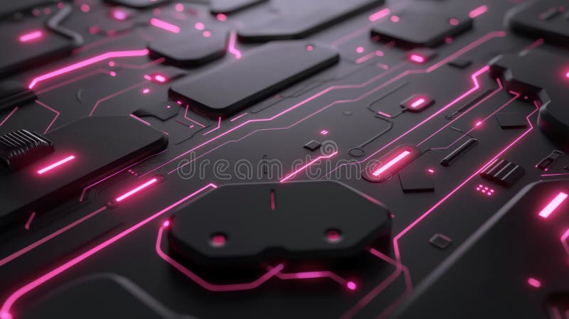 Black Technology Chip Surface with Purple Neon Lines Abstract ...