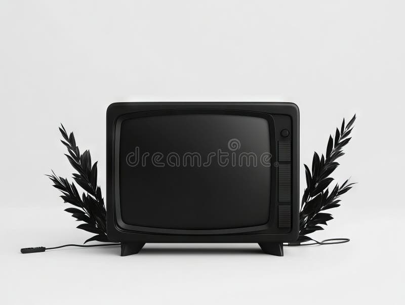 A Black Television Sitting on Top of a White Surface Stock Photo ...