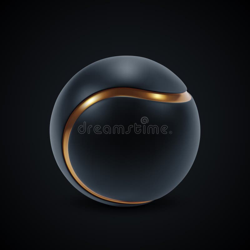 Black Tennis Ball with a Golden Line on Black Background Stock Vector ...