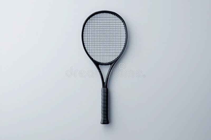 Black Tennis Racket Lying Flat on a Light Surface Ready for a Game or ...