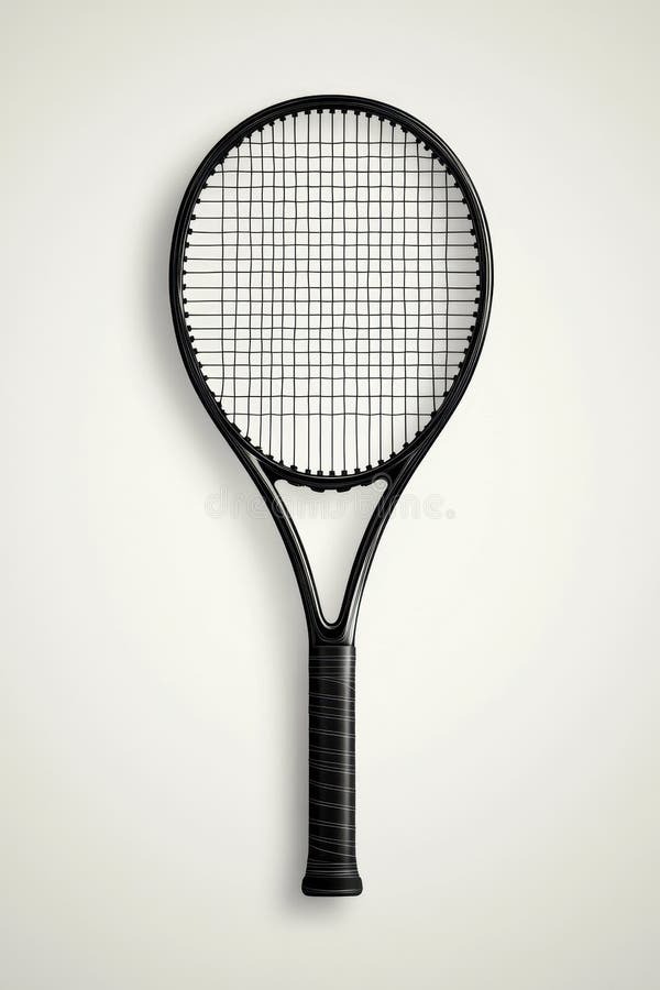 Black Tennis Racket with a Sleek Design Placed Against a Plain ...
