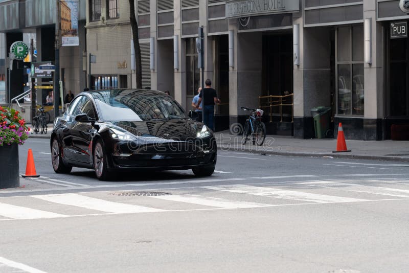 Black Tesla Model 3 Car on the Road. Toronto, Canada Editorial Photo ...
