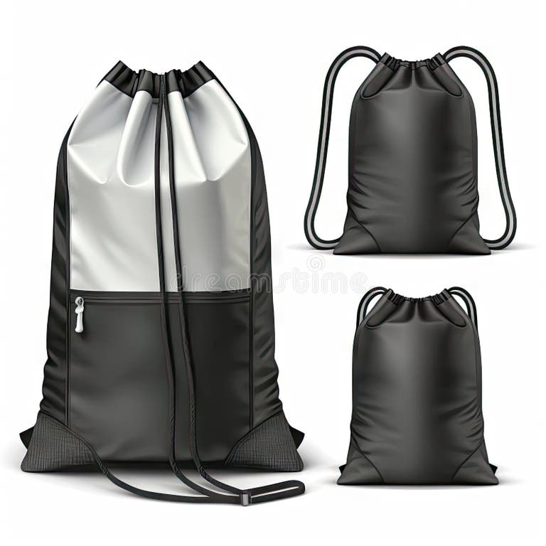 Black Textile Backpack Mockup with White Inserts and Ties on Top Stock ...