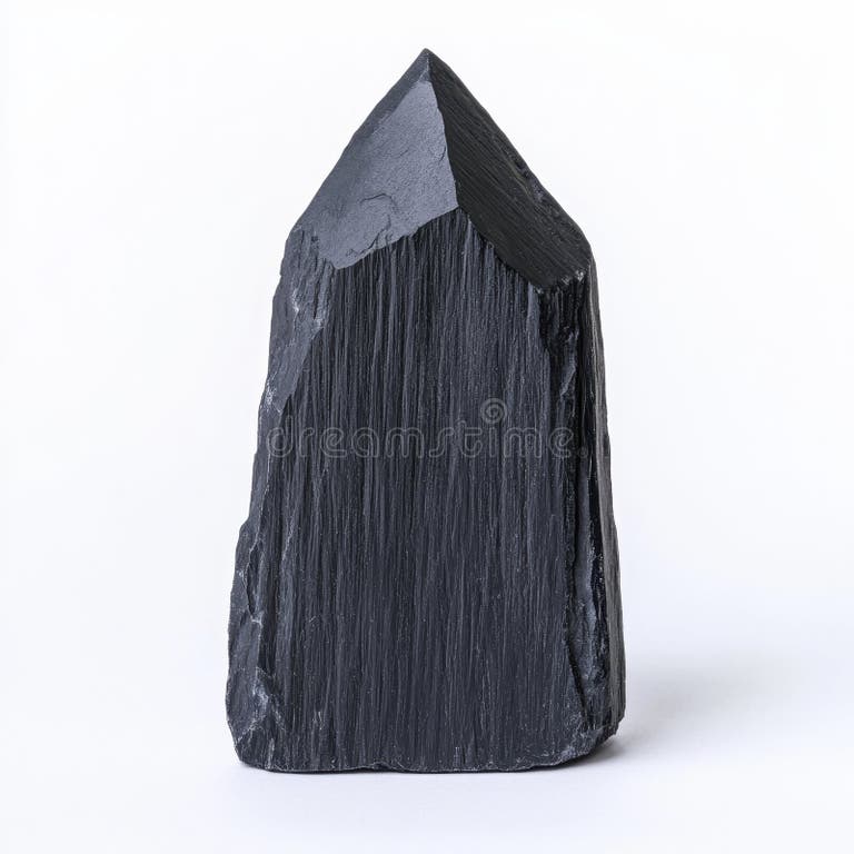 Black Textured Angular Stone Sculpture on White Background Stock ...