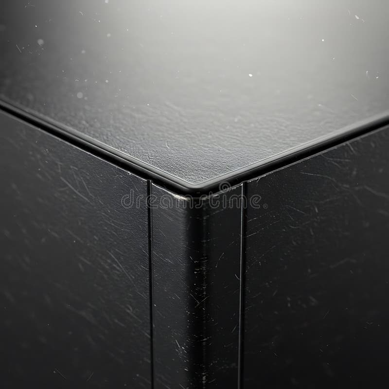 Black Textured Box Close-up with Reflected Light and Dust Particles ...