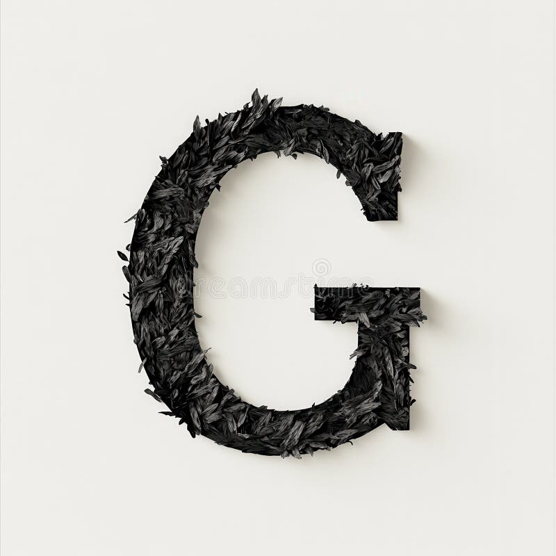 Black Textured Letter G Made from Leaves on White Background Stock ...