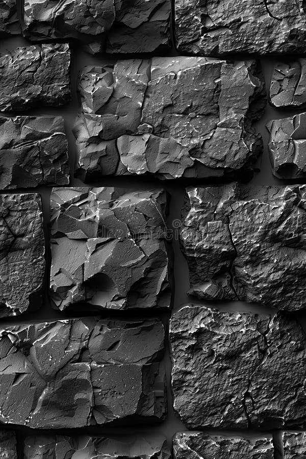 Black Textured Stone Wall with Rough Edges in Dim Light Indoors Stock ...