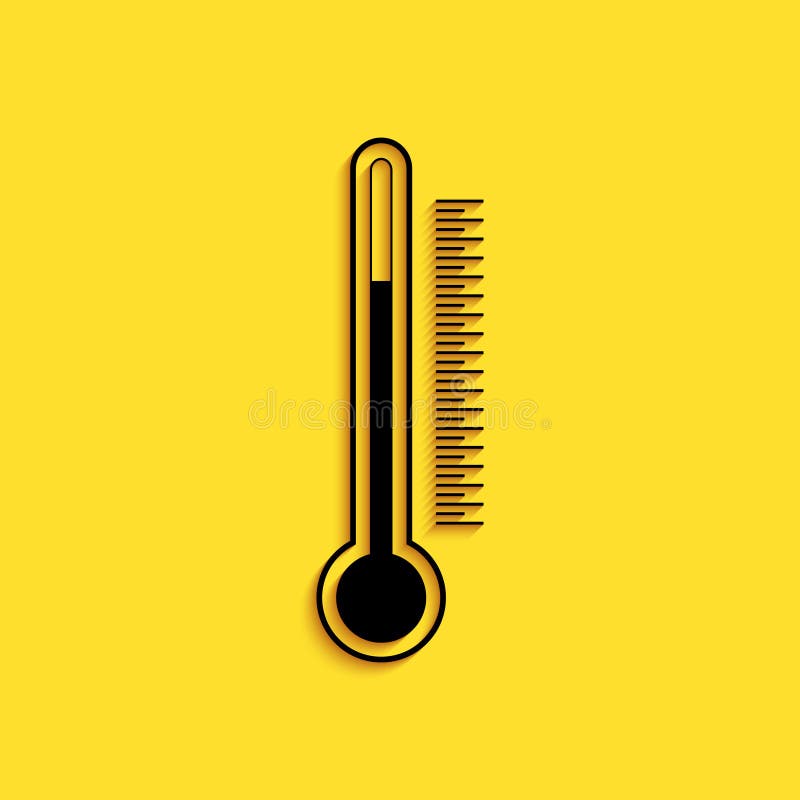 Black Thermometer Icon Isolated on Yellow Background. Long Shadow Style ...