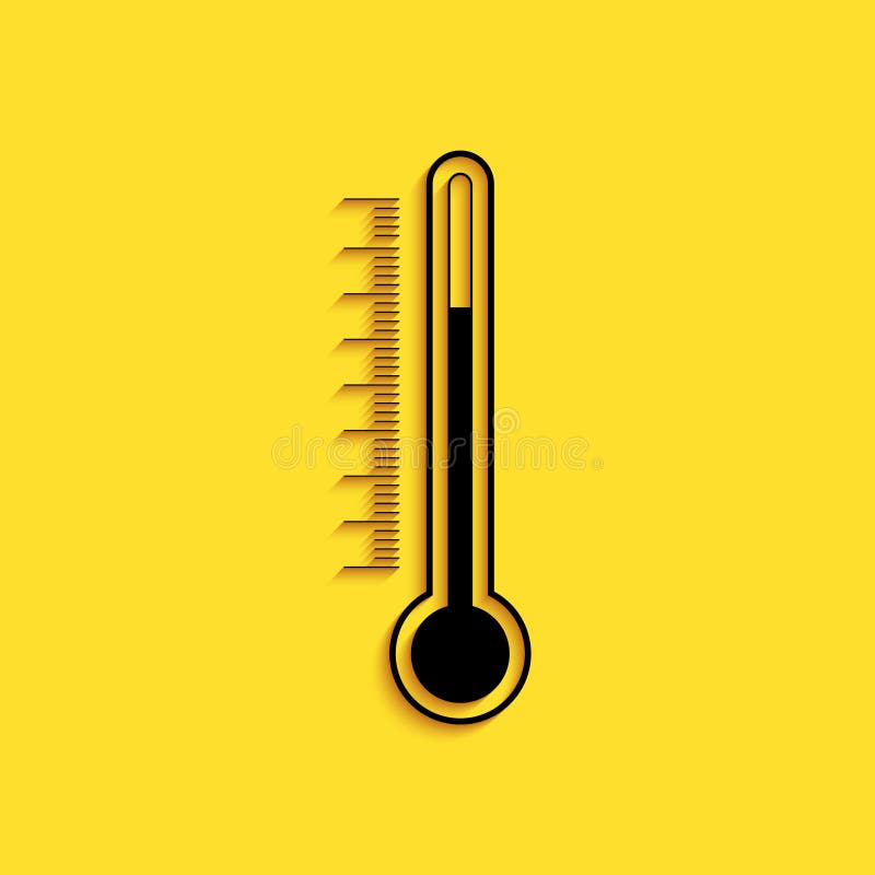 Black Thermometer Icon Isolated on Yellow Background. Long Shadow Style ...