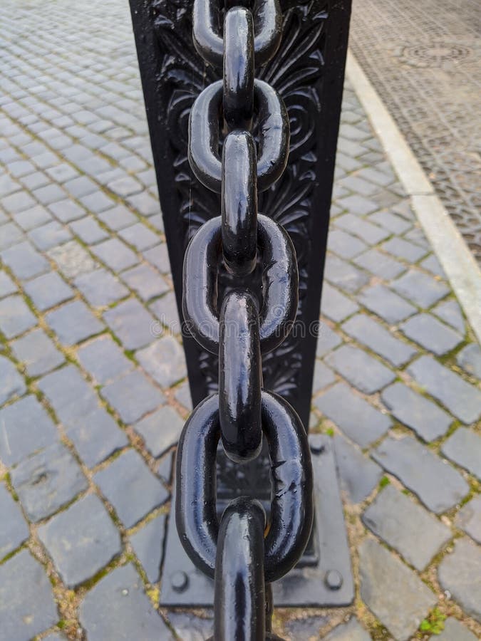 Black and Thick Chain Attached To the Support Stock Image - Image of ...