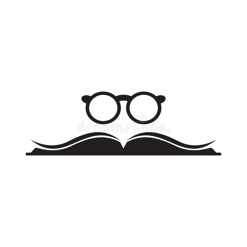 Black Thick Opened Book with Round Glasses. Isolated on White Stock ...