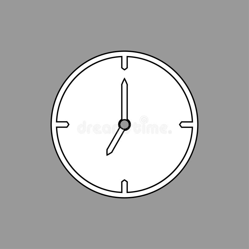 Black Thin Line Clock Icon On Grey Background 7 O`clock - Vector ... Black Thin Line Clock Icon On Grey Background 7 O`clock - Vector ...