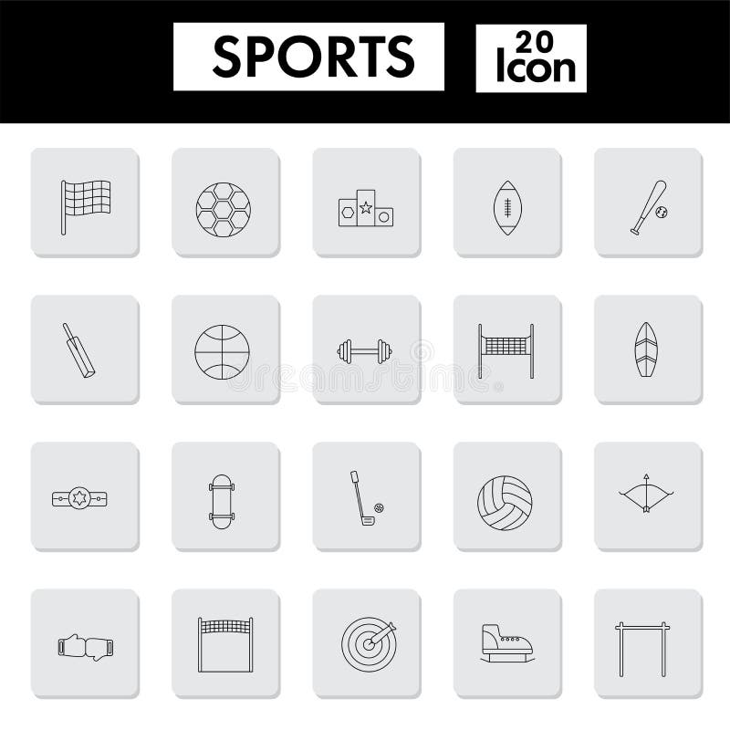 Black Thin Linear of Sports Equipment Square Icons Stock Illustration ...
