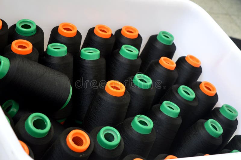 Black Thin Wrapped Sewing Thread in the Basket. Stock Image - Image of ...