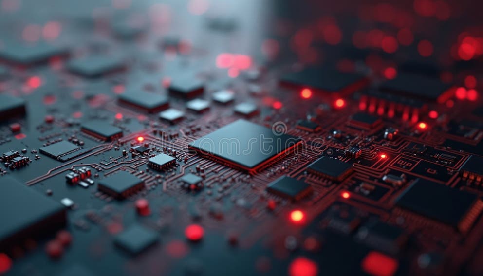 Black Three-dimensional Circuit Board Tech Background with Depth of ...