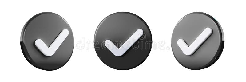 Black Tick Check Mark 3D Icon. Right, Approval Sign Rounded Black Icon ...