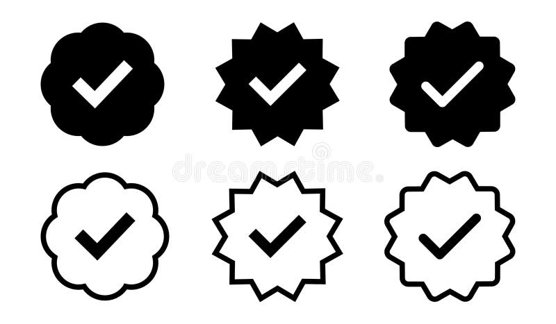 Black Tick Verified Symbol Icon Set with Fill and Stroke. Stock Vector ...
