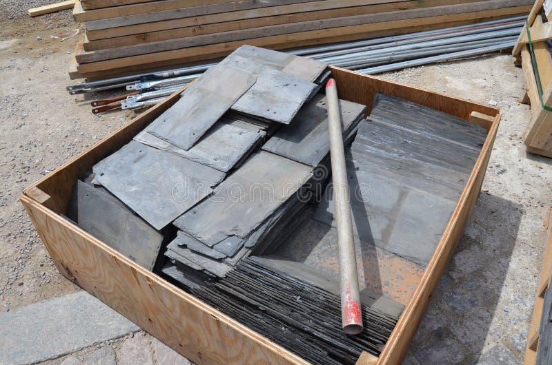 Black Tile Rectangles Building Materials on Ground Stock Photo - Image ...