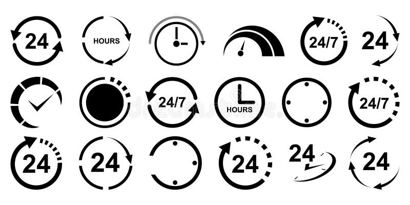 Black Time Arrow Icon Collection. 24 Hours Clock Circle Arrow Icons ...