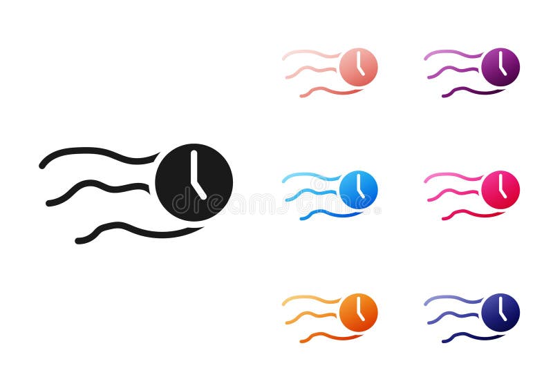 Black Time Flies on the Clock Icon Isolated on White Background. Set ...