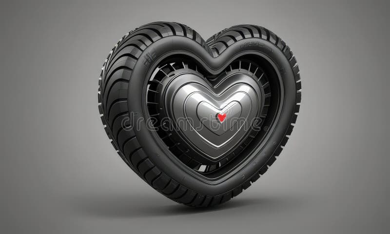 Black Tire with Silver Heart-shaped Center is Tilted To the Right ...
