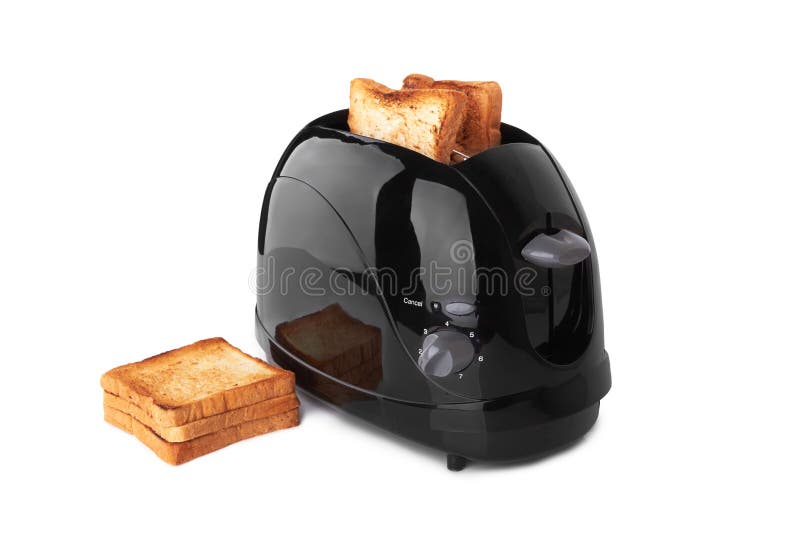 Black Toaster Isolated on White Background. Brushed Stainless Steel ...