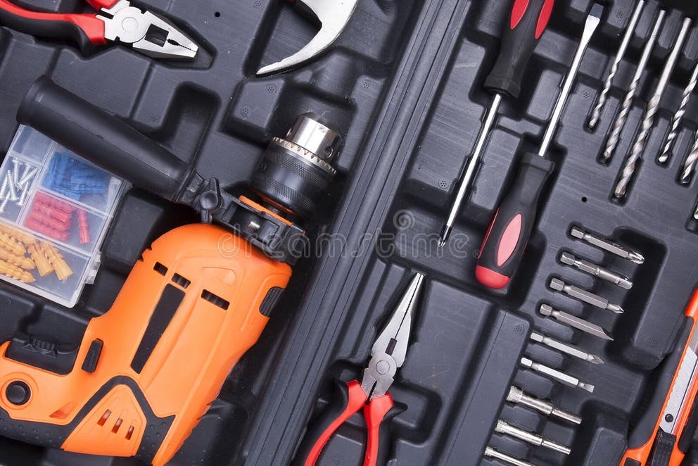 Black Tool Box with Difference Instruments Stock Photo - Image of ...