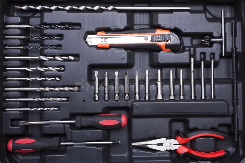Black Tool Box with Difference Instruments Stock Photo - Image of brown ...