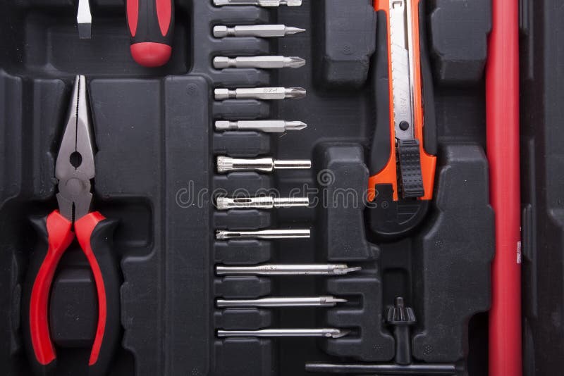 Black Tool Box with Difference Instruments Stock Photo - Image of brown ...