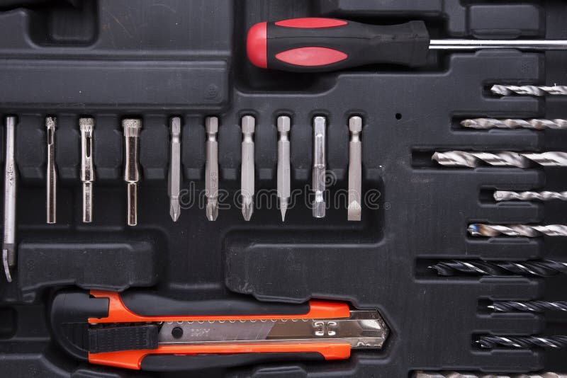 Black Tool Box with Difference Instruments Stock Photo - Image of brown ...
