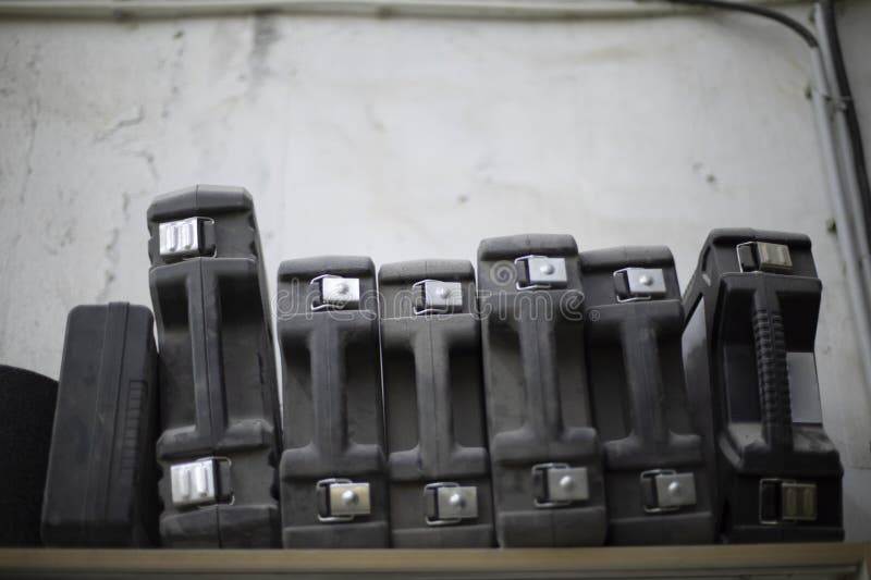 Black Tool Boxes. Shelf with Drawers Stock Image - Image of business ...