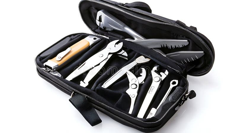 A Black Tool Case with a Variety of Tools Inside Stock Photo - Image of ...