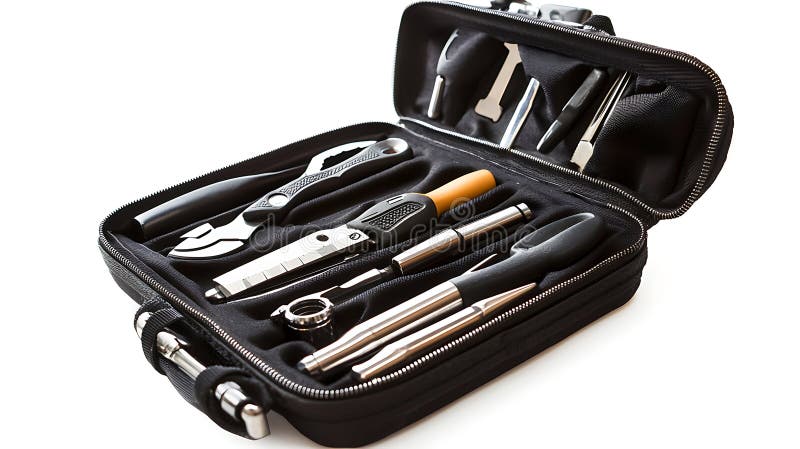 A Black Tool Case with a Variety of Tools Inside Stock Photo - Image of ...