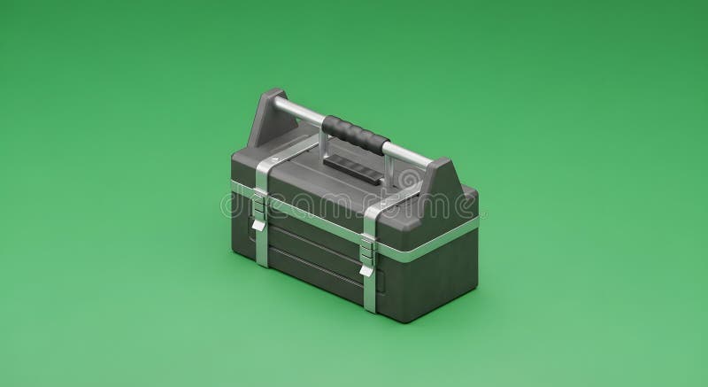 Black Toolbox with Silver Accents on Green Background, Isometric Tool ...