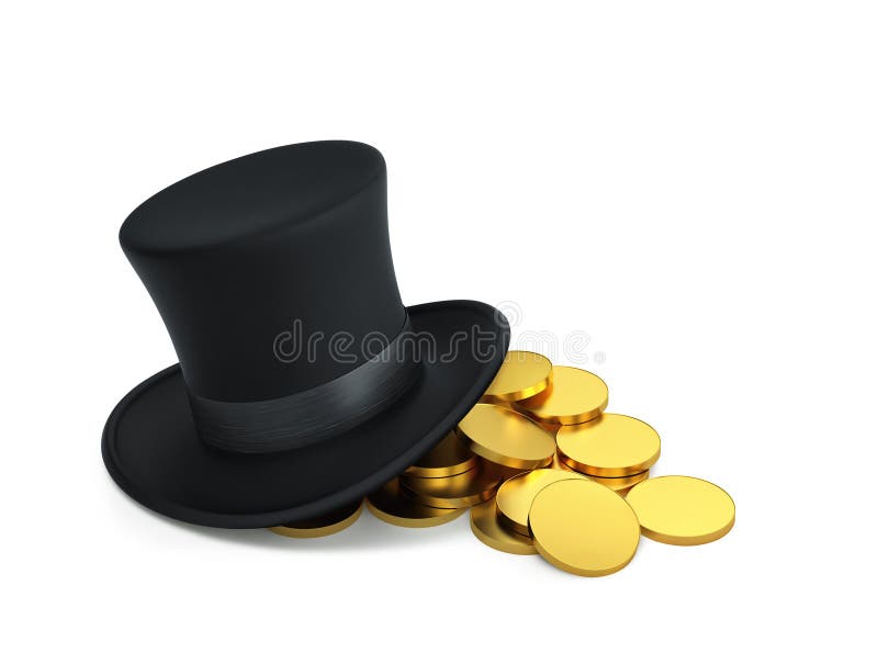 Black Top Hat with Golden Coins, Clipping Path Included Stock ...