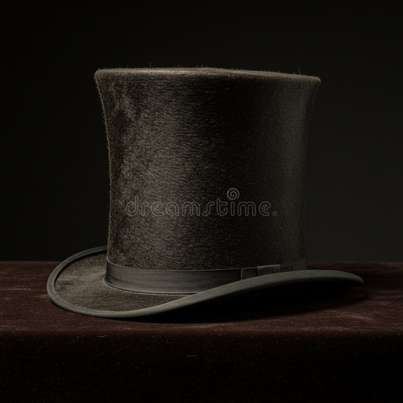 A Black Top Hat Made of Felt Material with a High Crown and a Slightly ...
