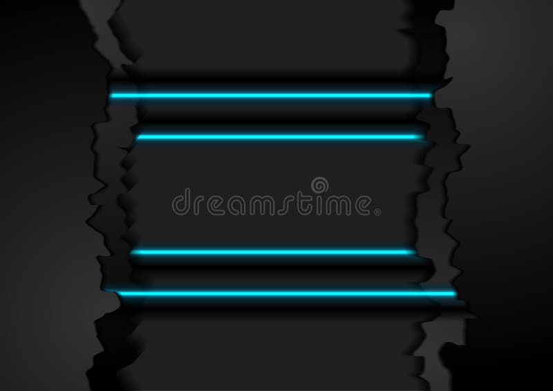 Black Torn Edge with Blue Neon Lines Abstract Background Stock Vector ...