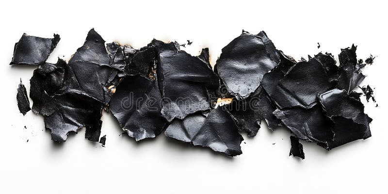 Black Torn Paper Pieces Scattered on White Background Stock ...