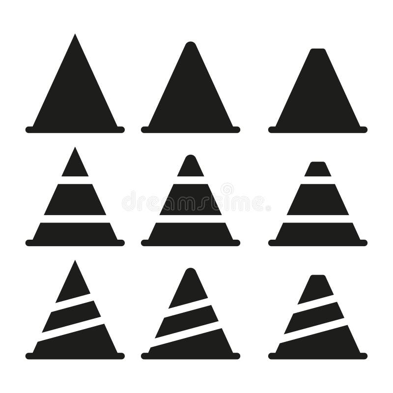 Black Traffic Cone Icons Set. Vector Illustration. EPS 10 Stock Vector ...