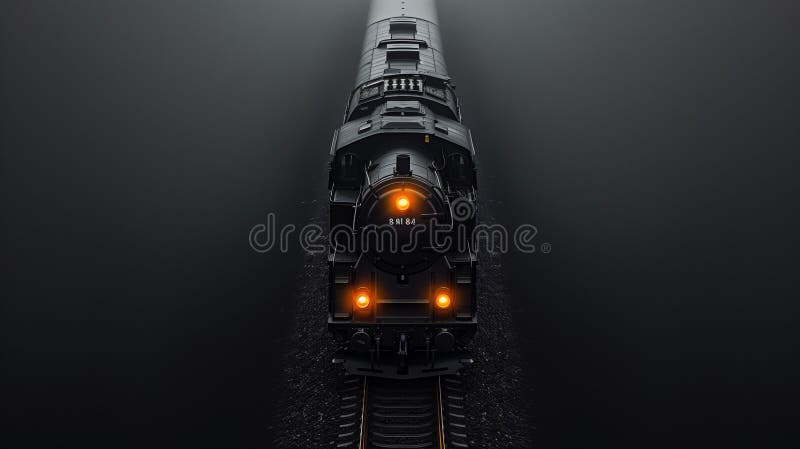 Black Train with Lights on Black Background Stock Illustration ...