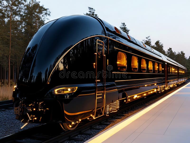 A Black Train Traveling Down Train Tracks Next To a Platform Stock ...