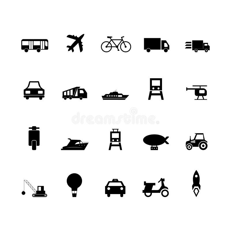 Black transport icons set stock vector. Illustration of yacht - 84611848