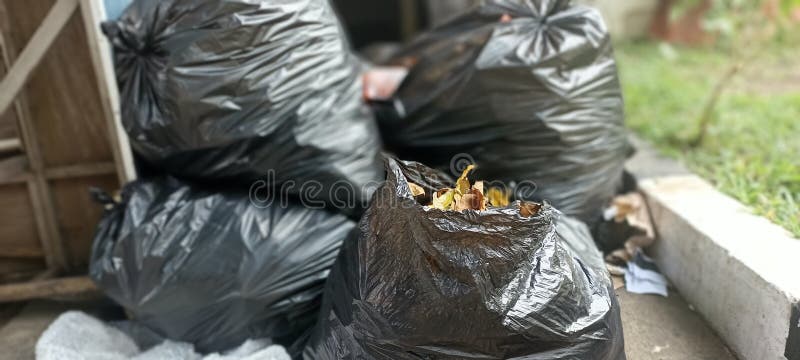 Black Trash Bag Common Household Item Used Disposing Waste Stock Photos ...