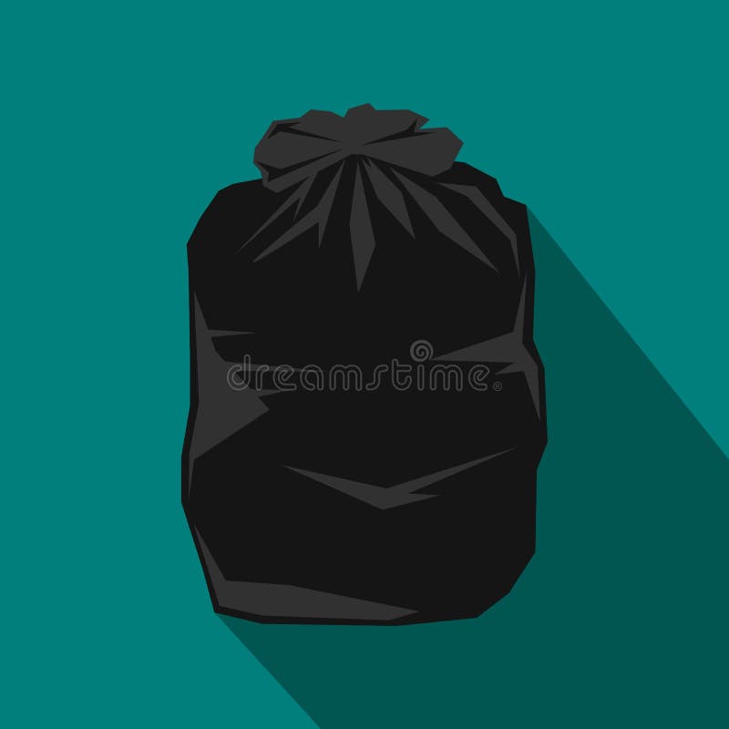 Black Trash Bag Icon, Flat Style Stock Vector - Illustration of ...