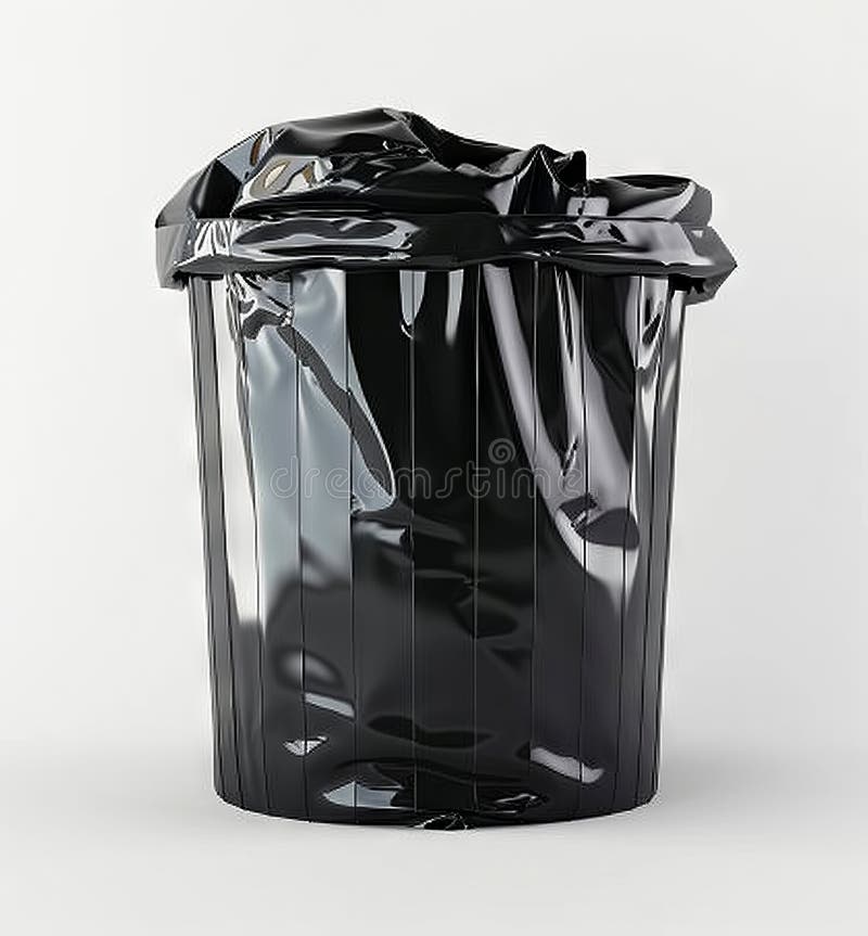A Black Trash Can with a Plastic Cover Stock Image - Image of generated ...