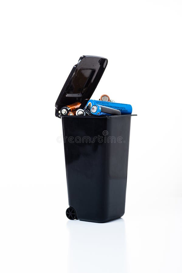 Trash Can on a White Background. Trash Can with Used Batteries Stock ...