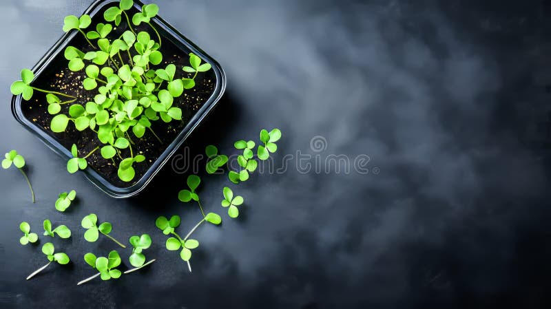 In a Black Tray, a Batch of Vibrant Green Microgreens Has Been Freshly ...