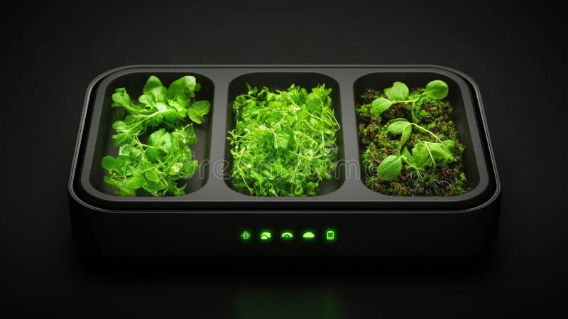 A Black Tray with Three Compartments Holding Different Types of Plants ...