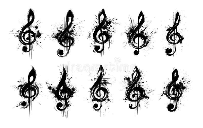 Black Treble Clef with Grunge Elements. Musical Notes Symbol with ...